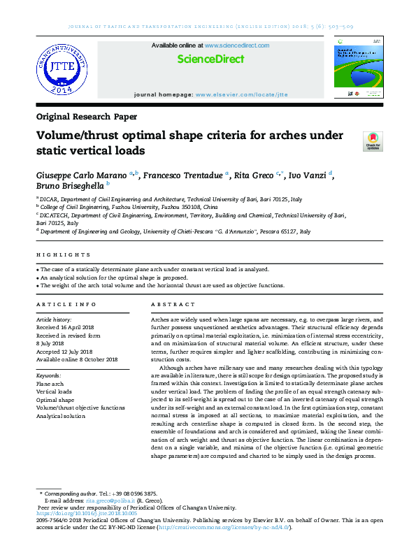 (PDF) Volume/thrust optimal shape criteria for arches under static ...