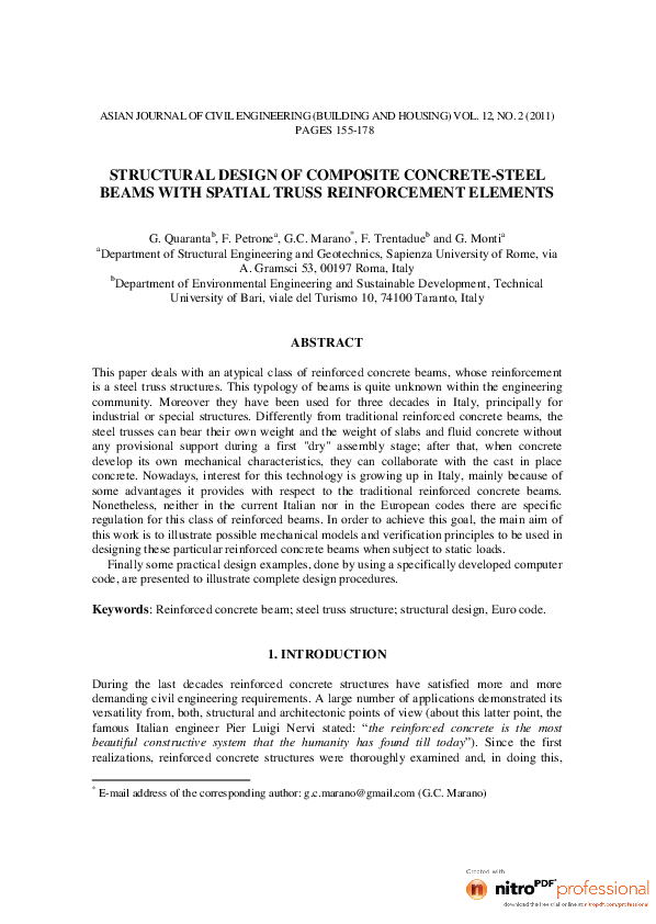 (PDF) Structural Design of Composite Concrete-Steel Beams with Spatial Truss Reinforcement Elements