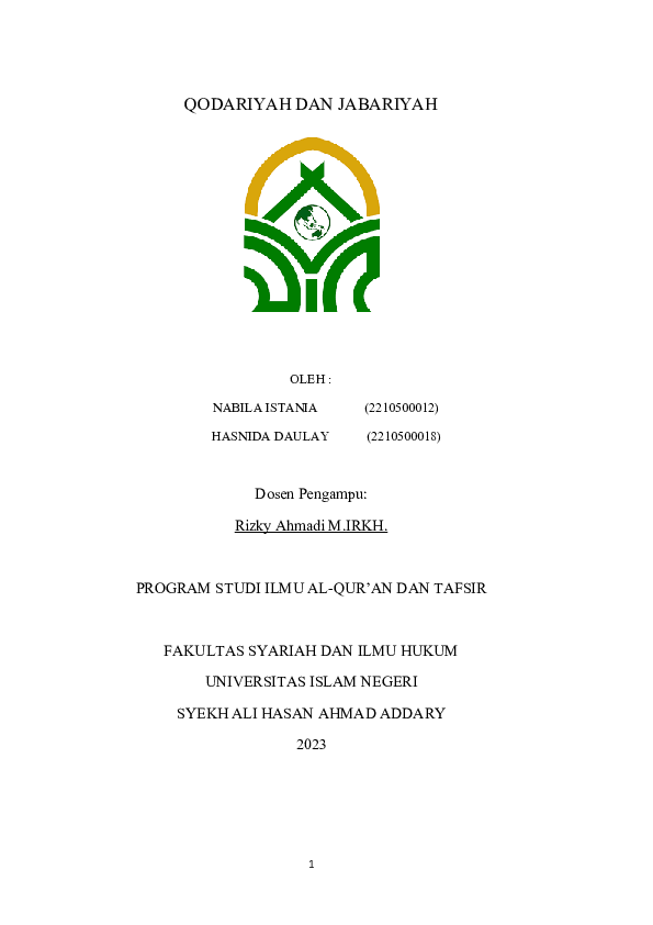 (DOC) MAKALAH QODARIYAH DAN JABARIYAH ILMU KALAM (2)