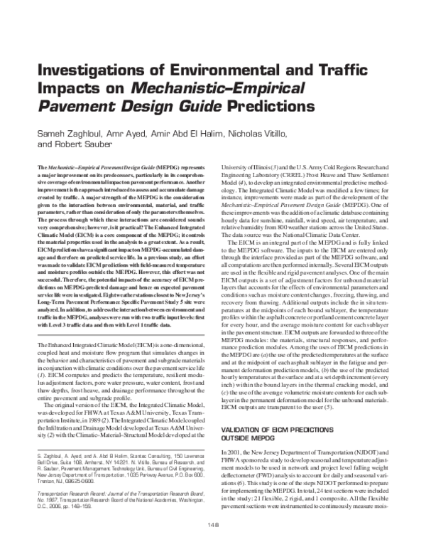 (PDF) Investigations of Environmental and Traffic Impacts on ...