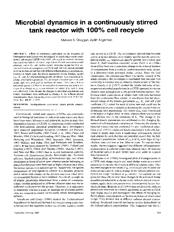 (PDF) Microbial dynamics in a continuously stirred tank reactor with ...