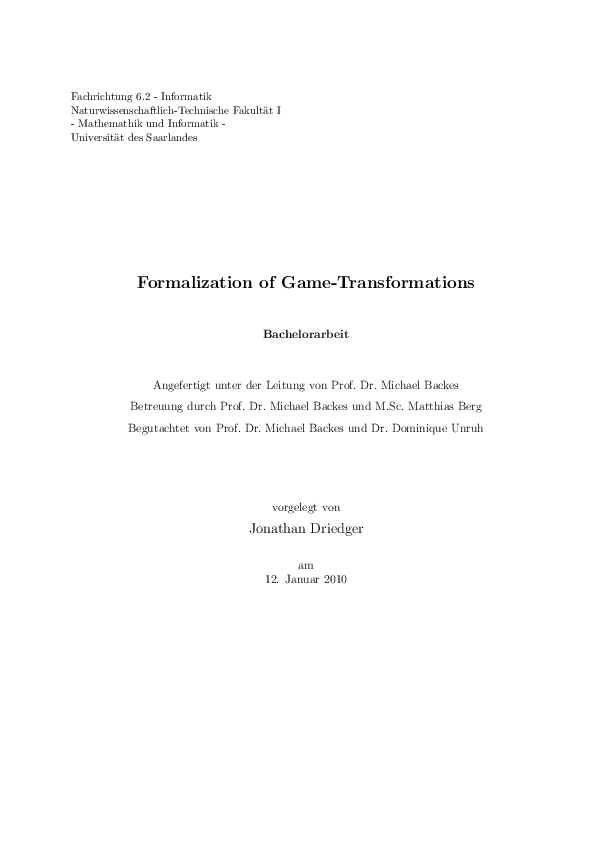 (PDF) Formalization of Game-Transformations