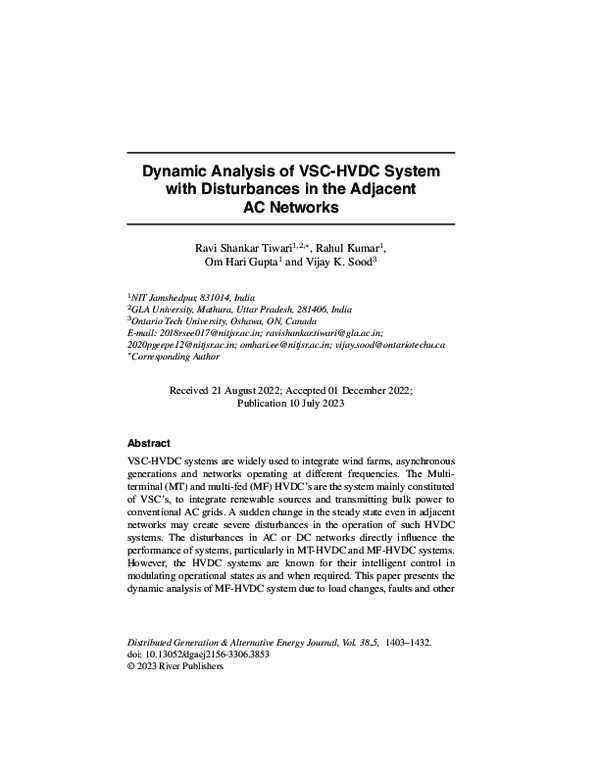 (PDF) Dynamic Analysis of VSC-HVDC System with Disturbances in the Adjacent AC Networks
