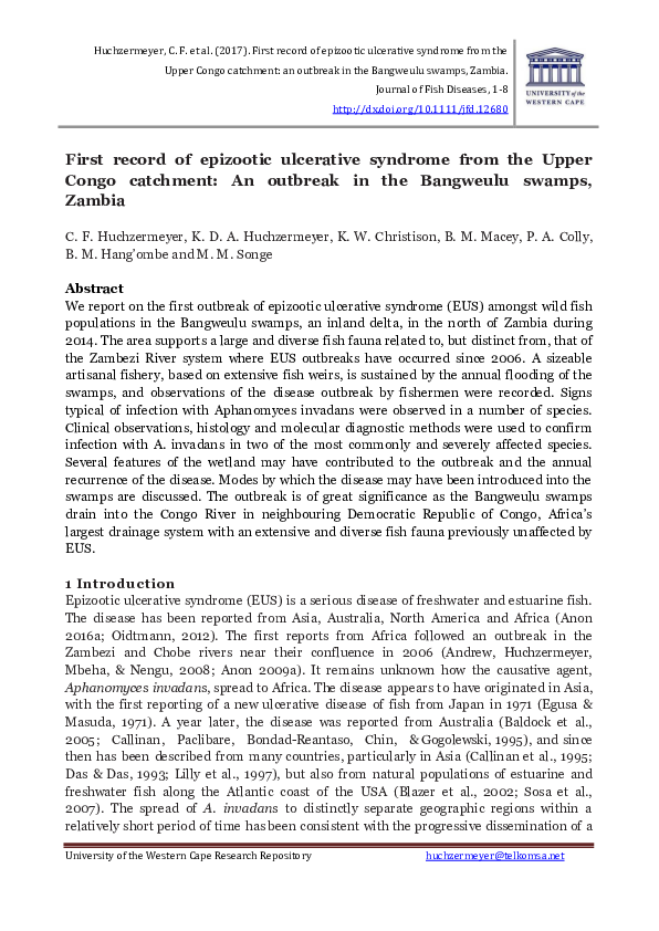 (PDF) First record of epizootic ulcerative syndrome from the Upper ...