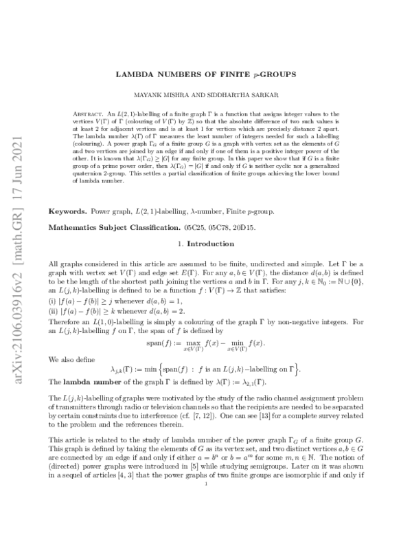 (PDF) Lambda Numbers of Finite $p$-Groups