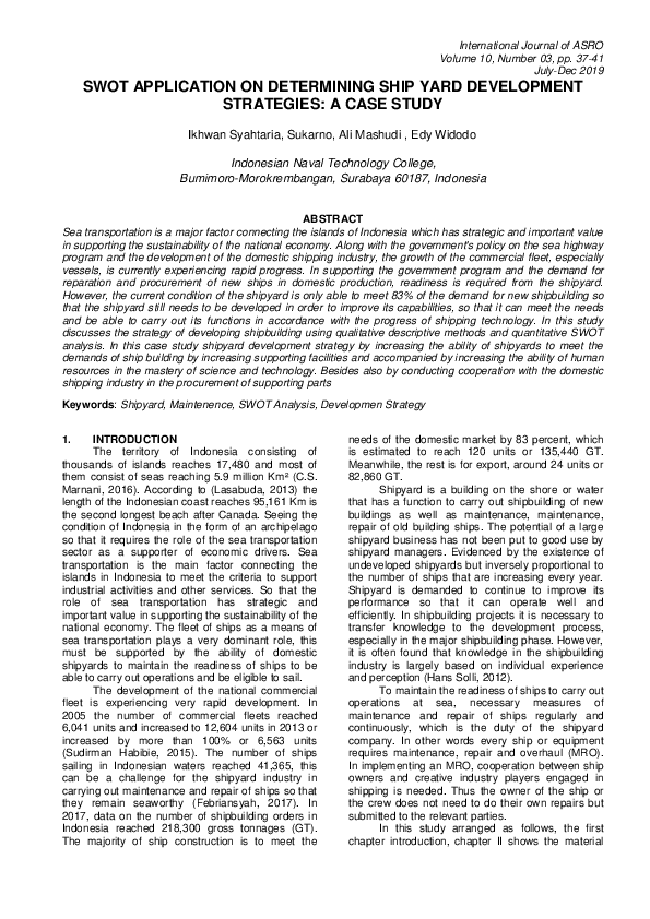 (PDF) Swot Application on Determining Ship Yard Development Strategies ...