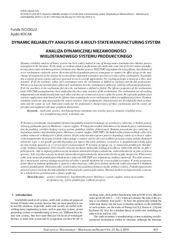 (PDF) Dynamic reliability analysis of a multi-state manufacturing system