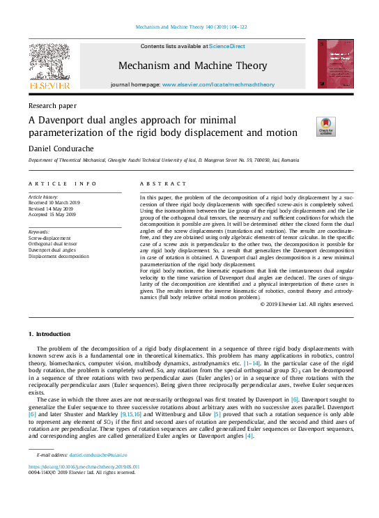 (PDF) A Davenport dual angles approach for minimal parameterization of ...
