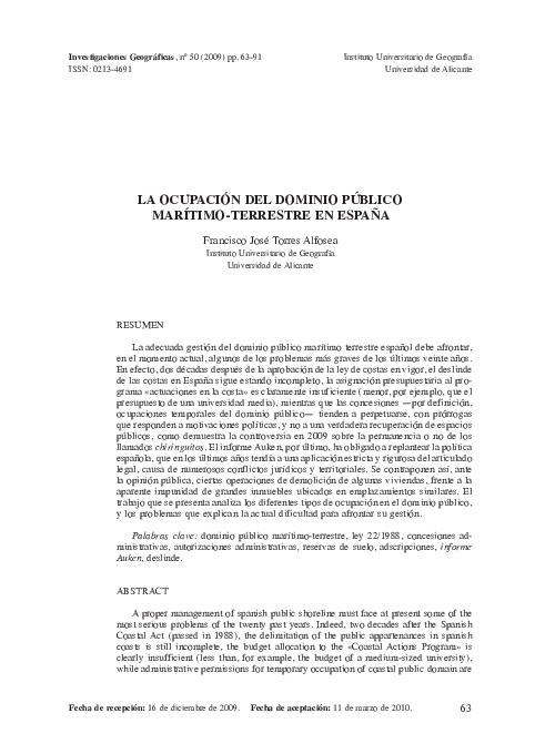 (PDF) La ocupación del dominio público marítimo-terrestre en España