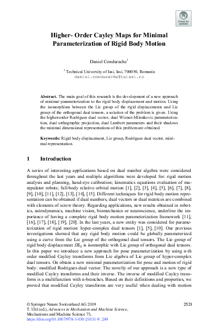 (PDF) Higher- Order Cayley Maps for Minimal Parameterization of Rigid Body Motion