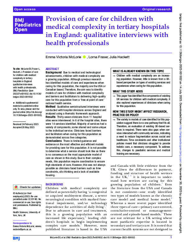 (PDF) Provision of care for children with medical complexity in ...