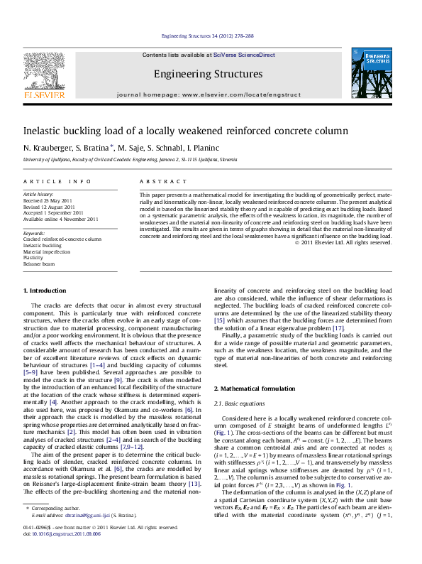 (PDF) Inelastic buckling load of a locally weakened reinforced concrete column