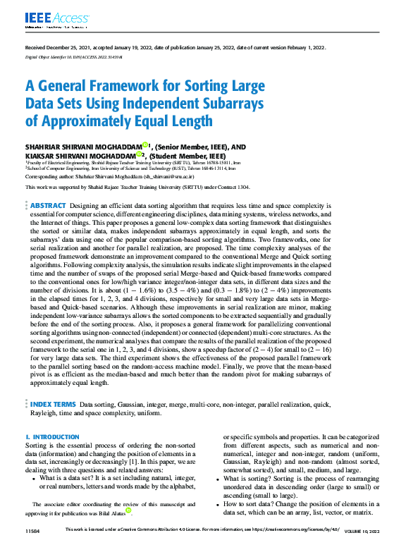 Pdf A General Framework For Sorting Large Data Sets Using Independent Subarrays Of 1225