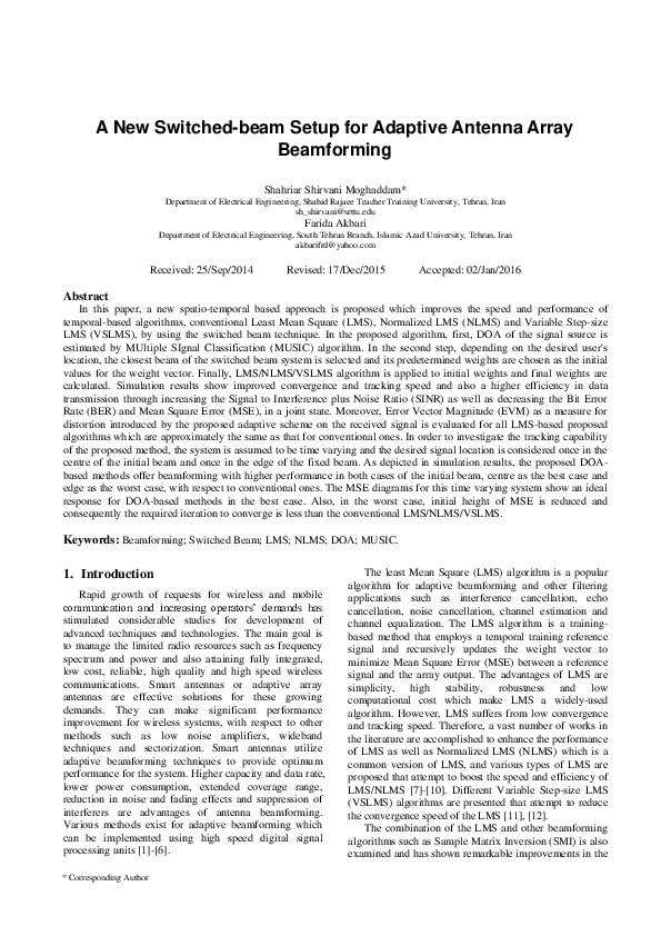 Pdf A New Switched Beam Setup For Adaptive Antenna Array Beamforming