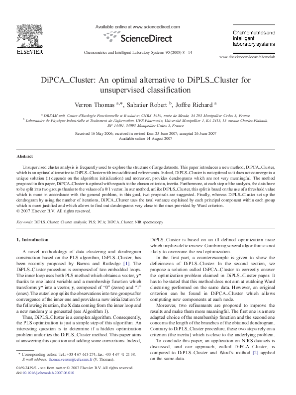 (PDF) DiPCA_Cluster: An optimal alternative to DiPLS_Cluster for unsupervised classification