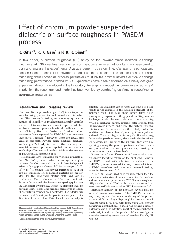 (PDF) Effect of chromium powder suspended dielectric on surface ...