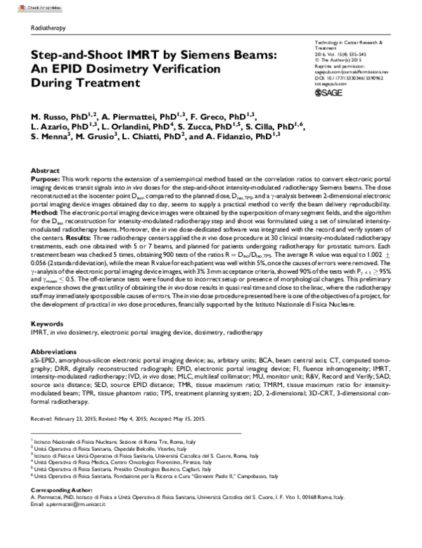 (PDF) Step-and-Shoot IMRT by Siemens Beams: An EPID Dosimetry Verification During Treatment