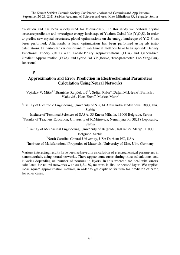Pdf Approximation And Error Prediction In Electrochemical Parameters Calculation Using Neural