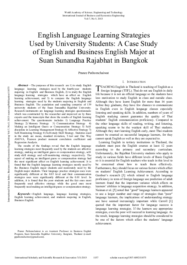 (PDF) English Language Learning Strategies Used by University Students ...