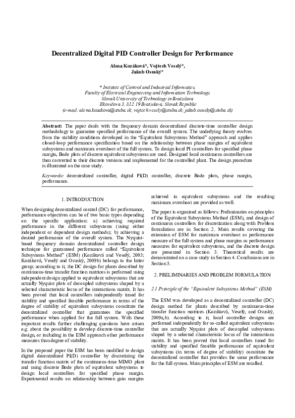 (PDF) Decentralized Digital PID Controller Design for Performance
