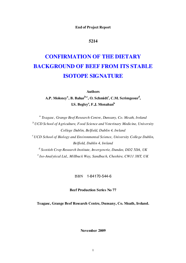 (PDF) Confirmation of the Dietary Background of Beef from its Stable ...