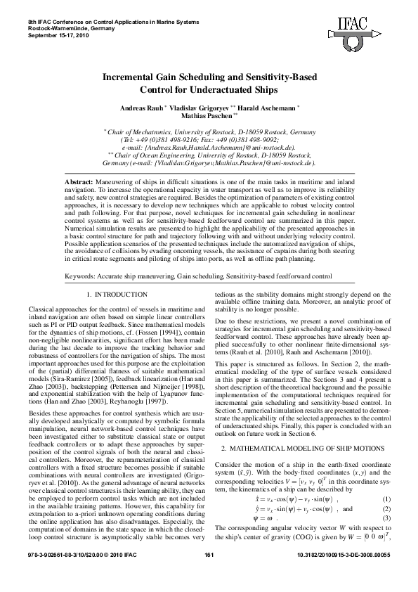 (PDF) Incremental Gain Scheduling and Sensitivity-Based Control for Underactuated Ships