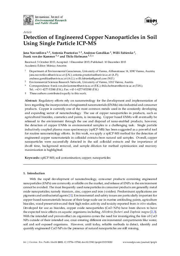 (PDF) Article Detection of Engineered Copper Nanoparticles in Soil ...
