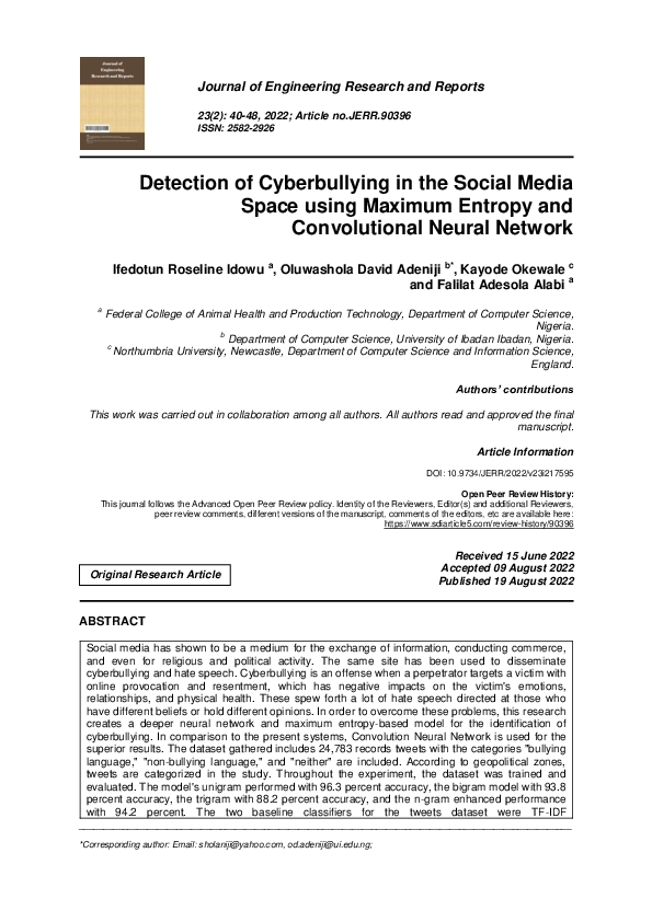 (PDF) Detection of Cyberbullying in the Social Media Space using Maximum Entropy and ...