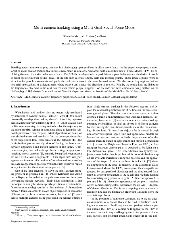 (PDF) Multi-camera tracking using a Multi-Goal Social Force Model | Riccardo Mazzon - Academia.edu