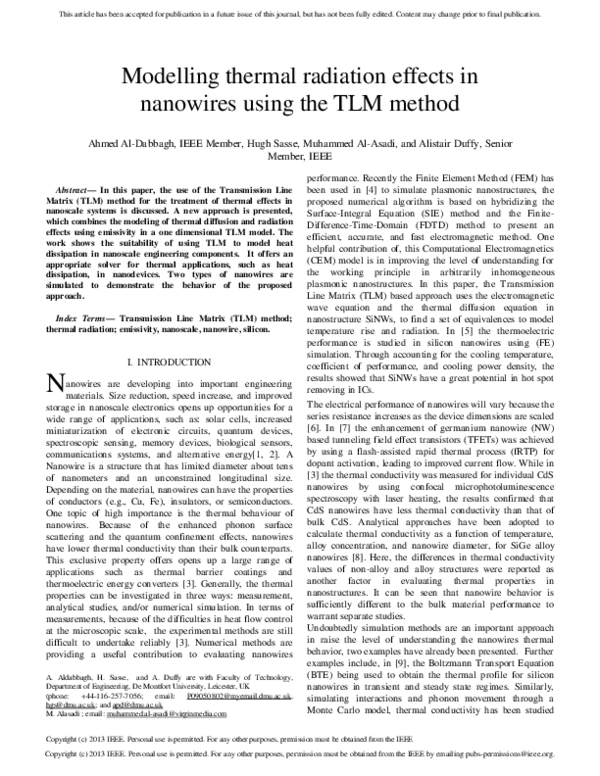 (PDF) Modeling Thermal Radiation Effects in Nanowires Using the TLM Method