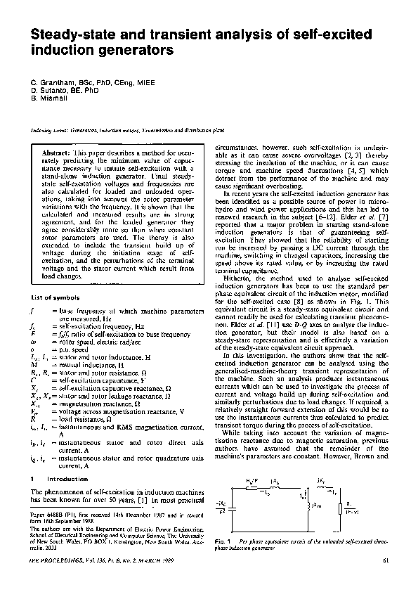 Pdf Steady State And Transient Analysis Of Self Excited Induction Generators