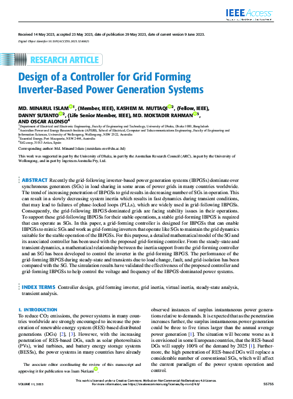 (PDF) Design of a Controller for Grid Forming Inverter-Based Power Generation Systems