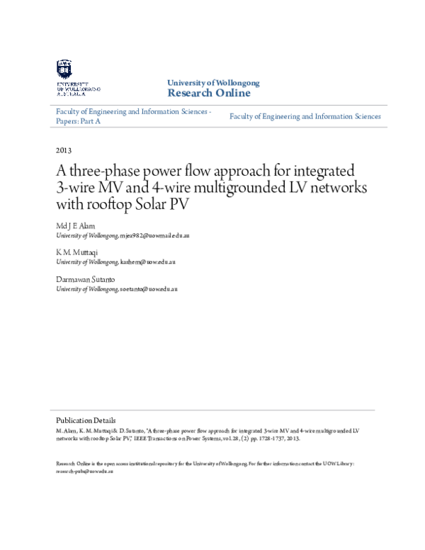 Pdf A Three Phase Power Flow Approach For Integrated 3 Wire Mv And 4 Wire Multigrounded Lv