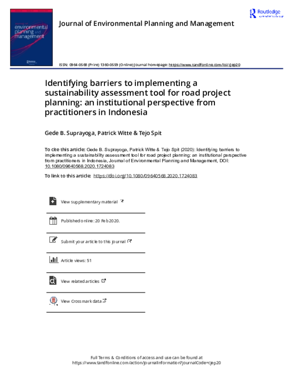 (PDF) Identifying barriers to implementing a sustainability assessment tool for road project ...