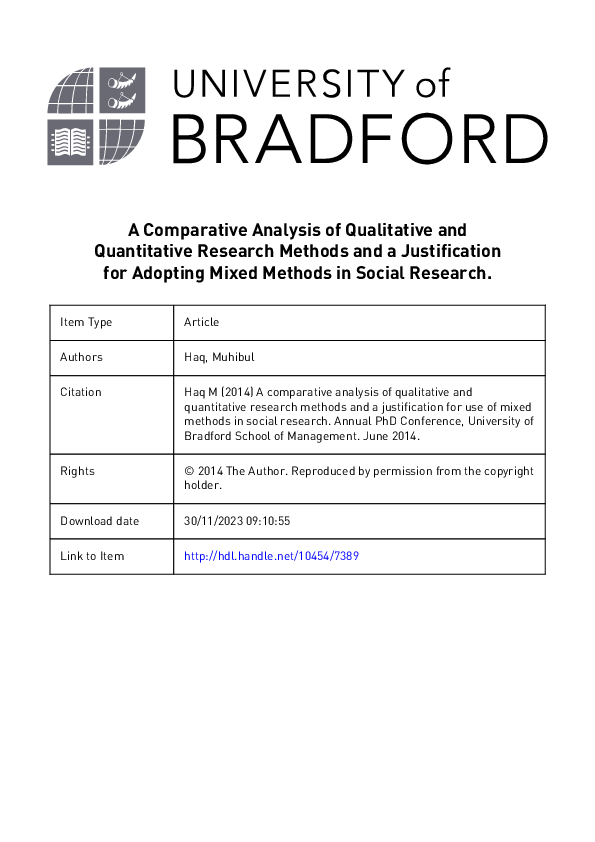 (PDF) A Comparative Analysis of Qualitative and Quantitative Research ...