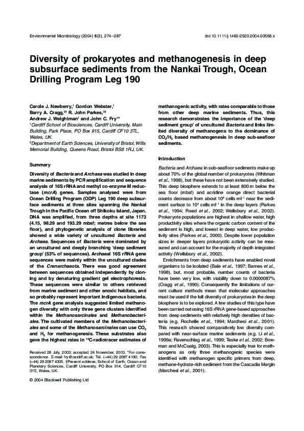 (PDF) Diversity of prokaryotes and methanogenesis in deep subsurface ...