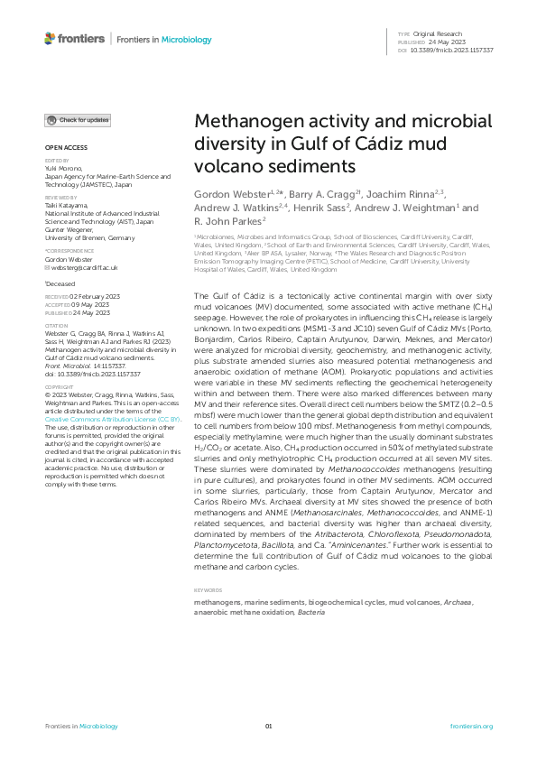 (PDF) Methanogen activity and microbial diversity in Gulf of Cádiz mud ...