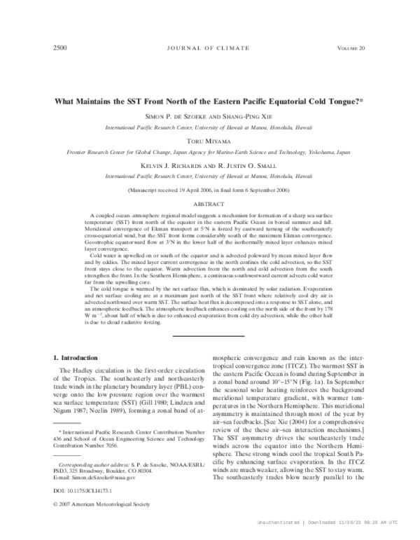 (PDF) What Maintains the SST Front North of the Eastern Pacific ...