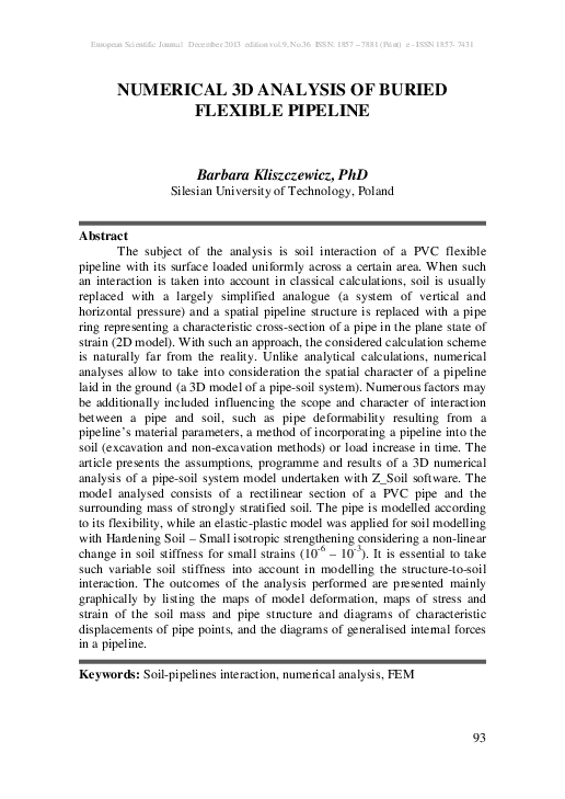 (PDF) Numerical 3D Analysis of Buried Flexible Pipeline | Barbara Kliszczewicz - Academia.edu
