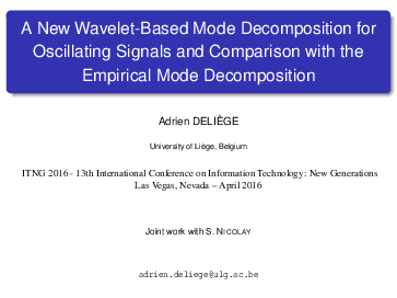 (PDF) A New Wavelet-Based Mode Decomposition for Oscillating Signals and Comparison with the ...