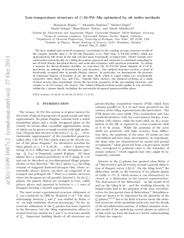 Pdf Low Temperature Structure Of ξ ′ Al Pd Mn Optimized By Ab Initio