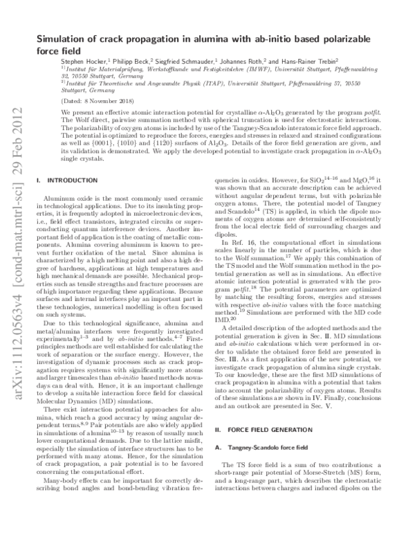Pdf Simulation Of Crack Propagation In Alumina With Ab Initio Based Polarizable Force Field