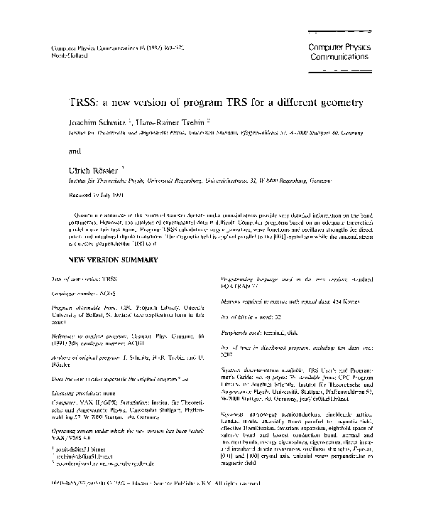 (PDF) TRSS: a new version of program TRS for a different geometry
