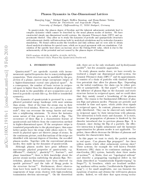 (PDF) Phason dynamics in one-dimensional lattices