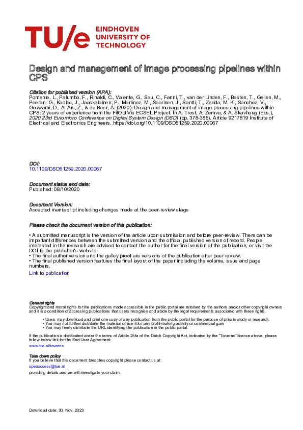 (PDF) Design and management of image processing pipelines within CPS: 2 years of experience from ...