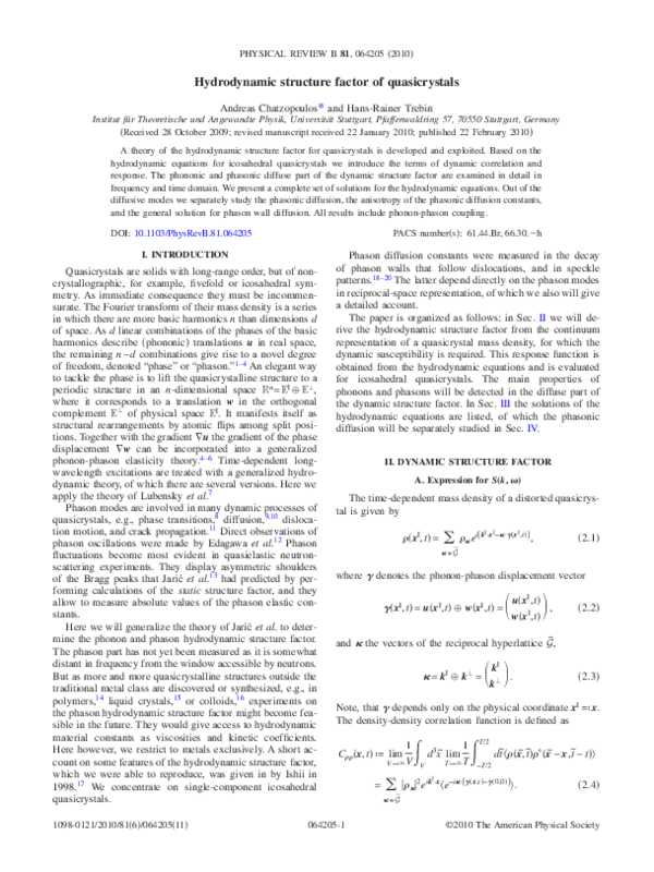 (PDF) Hydrodynamic structure factor of quasicrystals | Hans-Rainer ...