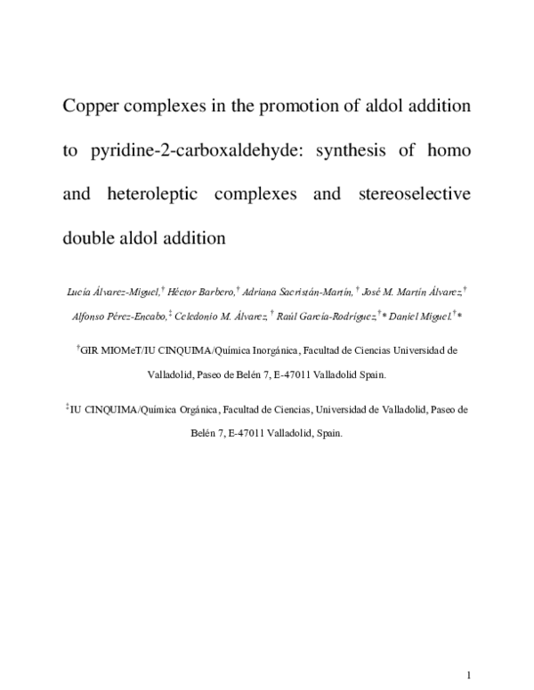 (PDF) Copper Complexes in the Promotion of Aldol Addition to Pyridine-2-carboxaldehyde ...