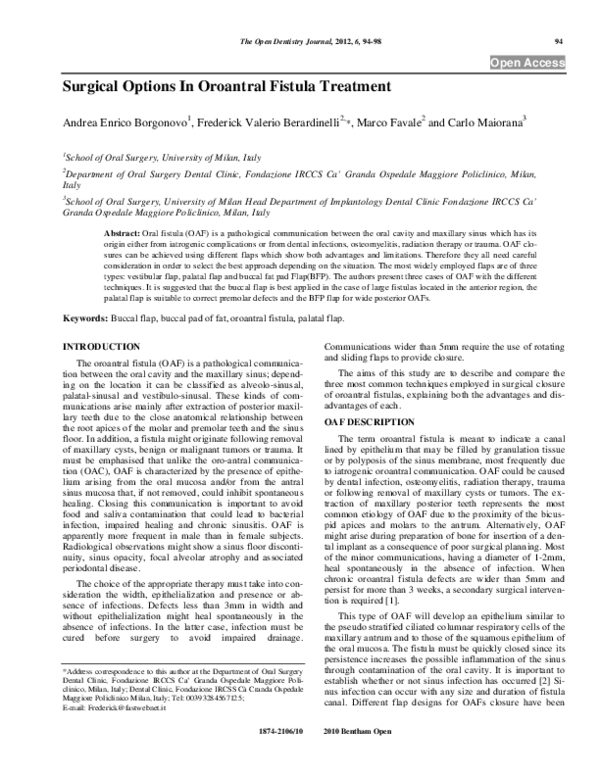 (PDF) Surgical Options In Oroantral Fistula Treatment