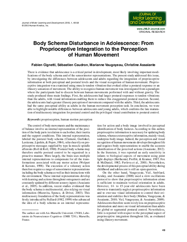 (PDF) Body Schema Disturbance in Adolescence: From Proprioceptive ...