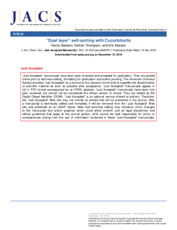 (PDF) “Dual Layer” Self-Sorting with Cucurbiturils